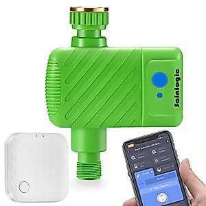 Sainlogic Sprinkler Timer with Wi-Fi Hub, Smart Garden Hose Faucet Timer Programmable Water Timer, Wireless Lawn Sprinkler Controller Irrigation System Valve with Water Flow Meter
