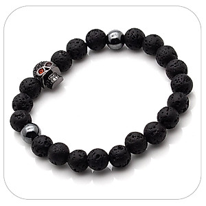 Nsitbbuery Fashion Crystal Eye Skull Bracelet 8MM Lava Rock Bead Bracelet