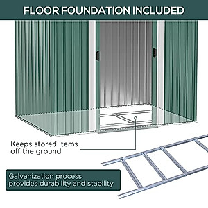 Outsunny 7' x 4' Metal Outdoor Storage Shed, Garden Tool House & Organizer with Floor Foundation, Vents and 2 Lockable Easy Sliding Doors, for Backyard, Garden, Patio, Lawn, Dark Green