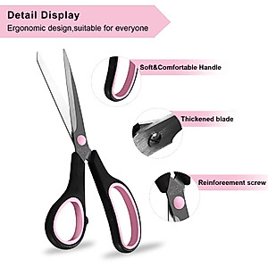 Pink Scissors,ACOSEA 8" Scissors All Purpose with Sharp Stainless Steel Blades and Comfort-Grip Handles,Sturdy Sharp Scissors for Office,Home,School,Sewing,Craft Supplies,Right/Left Handed 3PCS