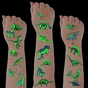 Zonon Dinosaur Temporary Tattoos Glow in The Dark for Kids Party Supplies Dinosaur Tattoos Sticker Luminous Jungle Waterproof Dino Temporary Tattoos for Boys Girls Party Supplies(Glow Style)