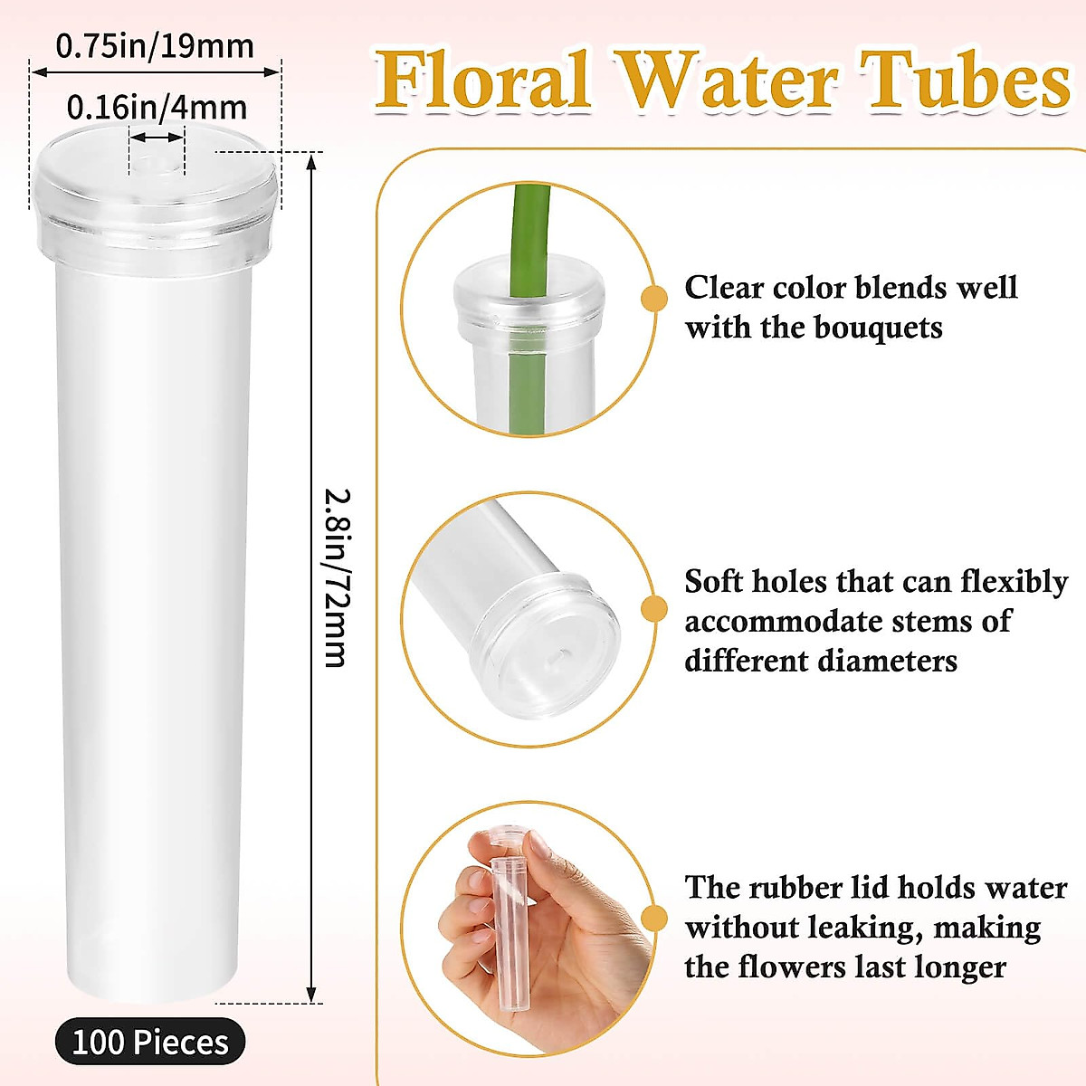 cridoz 100 Pcs Single Rose Sleeve with 100 Pcs Floral Water Tubes for Bouquets, Single Flower Sleeve Flower Wrapping Bags Flower Water Tubes for Mother's Day Graduation Party(Transparent)