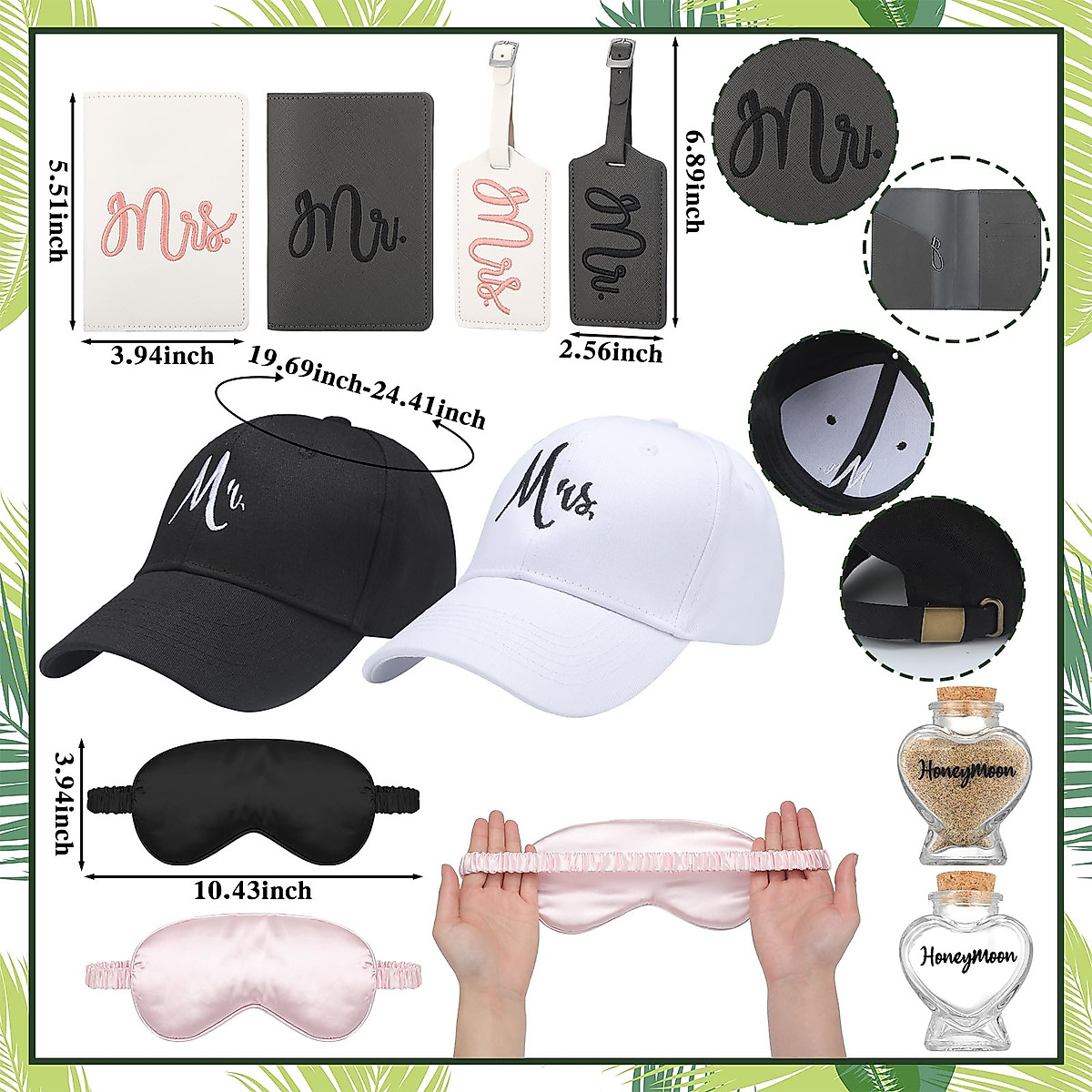 Rtteri 14 Pieces Wedding Gifts for Couple Mr and Mrs Honeymoon Gifts Bride and Groom Gifts Include Wedding Towels 20 oz Wine Tumbler Hat Passport Holder Baggage Tag Glass Bottle Honeymoon Tote Bag