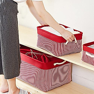 2 Pack Closet Canvas Fabric Storage Basket Storage Bins Organizing Baskets for Shelves, Closets, Laundry, Nursery, Decorative Baskets for Gifts Empty