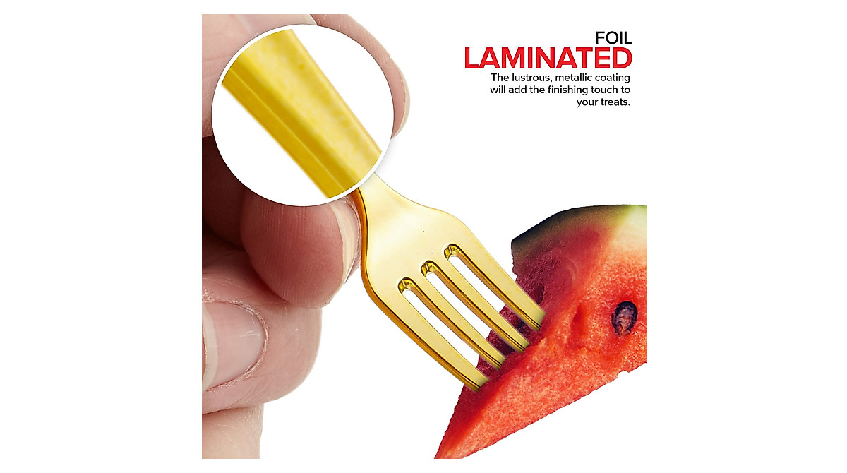 Gold Mini Forks 4 Inch (80-Count) Disposable Plastic Appetizer Fork for ...