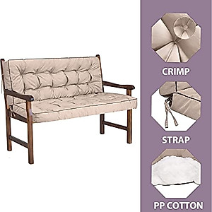 Dttra Swing Cushions 3 Seater Replacement, Waterproof Porch Swing Cushions, Thicken 5" Bench Cushions for Outdoor Furniture with Backrest, Patio Garden Backyard Loveseat Sofa Pads (Khaki 55 * 40in)