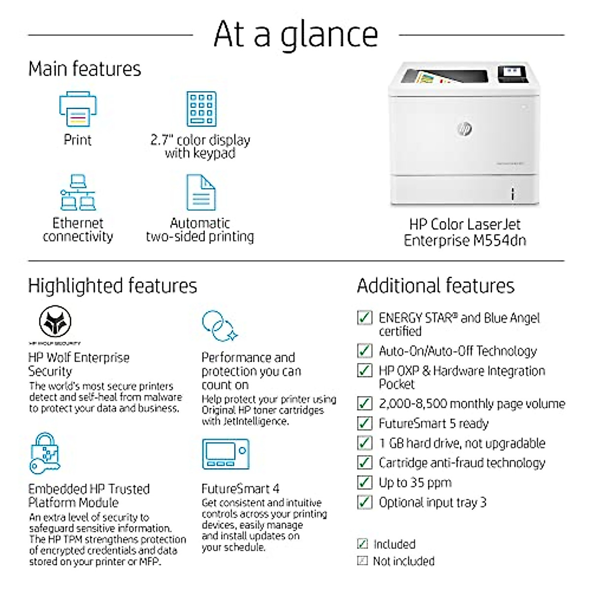 HP Color LaserJet Enterprise M554dn Duplex Printer (7ZU81A)