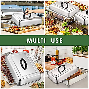 Joyfair 13 x 9 Inch Melting Basting Cover Set of 2, Stainless Steel Metal Cheese Melt Domes Rectangular for Outdoor/Indoor Flat Top Griddle, Heat-resistant Handle & Screwdriver, Dishwasher Safe