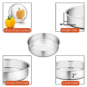 P&P CHEF 8 Inch Cake Pan Set, 3 Pcs Round Baking Pans Stainless Steel Layer Birthday Wedding Cake Pans, Fit Oven/Pots/Pressure Cooker, Non Toxic & Heavy Duty, Dishwasher Safe