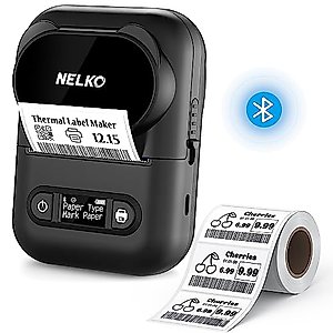 NELKO P110 Label Makers, Portable Bluetooth Thermal Label Printer, Label Maker Machine with Tape for Address, Home, Office, Organization, Compatible with Android & iOS System, with 1 Roll Label, Black