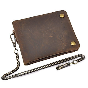 Le'aokuu Mens Genuine Crazy Horse Leather Cowhide Bifold Card Case Purse Wallet Snap Button