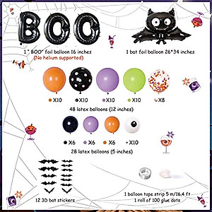 Halloween Balloon Garland Arch Kit for happy BOO Day Parties BOO Bat Foil Balloons 3D Bat Wall Stickers Black Purple Green Orange Halloween Party Decorations Supplies