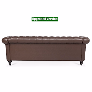 VENYAA Higher Quality and Stronger 84.65" PU 3 Seater Sofa Couch with Enhanced Legs and Rolled Arm for Living Room Office, Thickened Reinforced 3 Seater Leather Couch (Easier To Assemble) (Dark Brown)