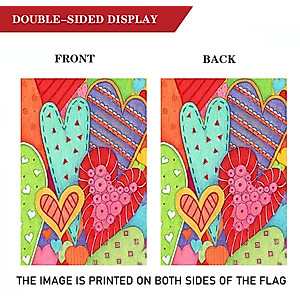 LHSION Happy Valentine's Day Garden Flag 12.5 x 18 Inch - Heart Garden Flag Decorative House Yard Double Sided Flag for Valentine's Day Decoration