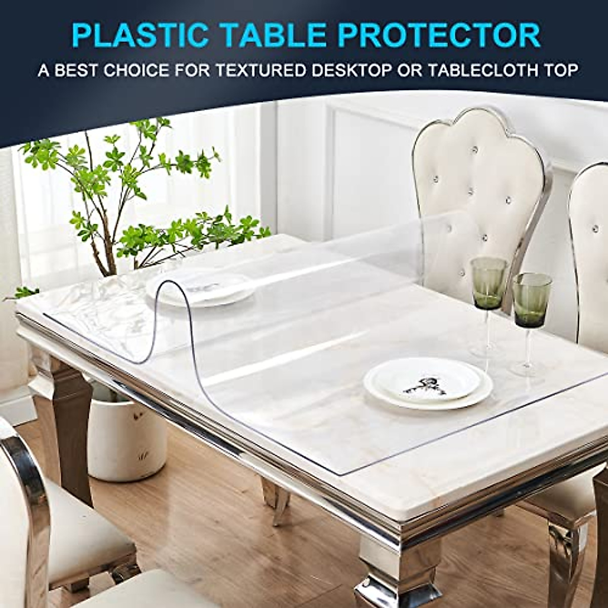 Bobetter Crystal Clear Vinyl Table Cover Protector Plastic Desk Pad Mat Waterproof Vinyl Table Top Protector Rectangle Table Pad Mat for Dining Coffee Patio Bar Beside Table 18x42" Floor Feeding Mat