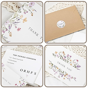 Generic Floral Thank You Cards With Envelopes (bulk 20-4x6) -Wildflower Thank You Notes With Envelopes -Perfect for Birthday, Wedding, Bridal Shower And Baby Shower, white