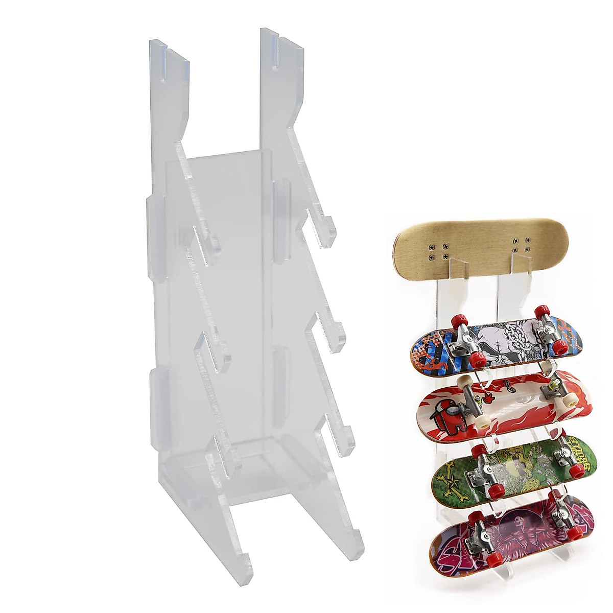 BISOZER Finger Skateboard Display Rack, Pro Finger Board Racks Floor Stand, Five-Layer Angle Skateboard Holder, Mini Skateboard Storage Racks, Skateboard Decorative Stand, Robust and Easy to Install