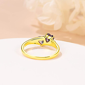 Custom4U Personalized Engagement Ring with 2 Heart Shaped Birthstones, 18K Gold Plated 925 Sterling Silver Finger Ring for Couple Customized Gift for Valentine's Day