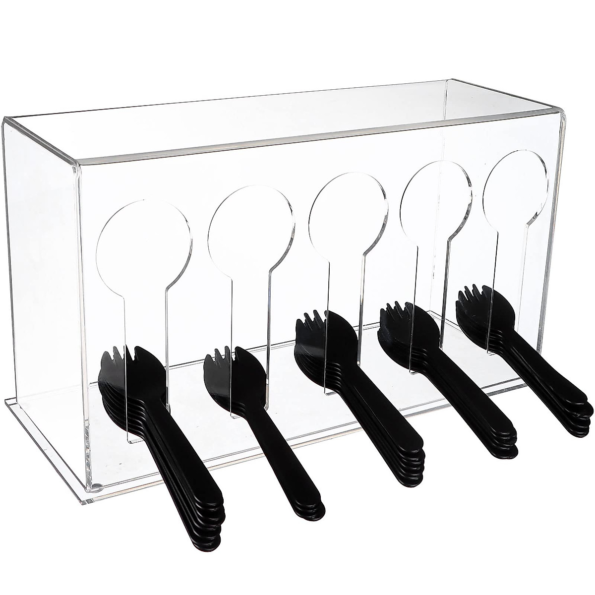 Acrylic Utensil Dispenser Cutlery Organizer 5 Compartment Plastic Silverware Holder Utensil Display Holder Caddy for Chopsticks Knife Spoon and Fork Cutlery Storage for Kitchen Restaurant CounterTop