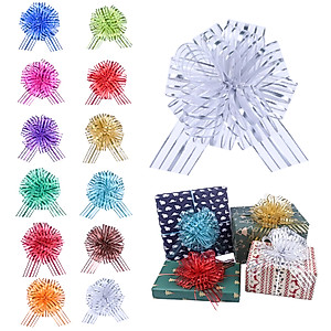 12 Pieces Mixed Color Pull Bow Wrapping Pull Bow Ribbon Pull Bows for Wedding Baskets,6 Inches Diameter Gift Bows, Large Bows for Presents (Style4, 12Pcs)