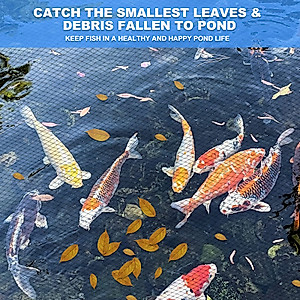 Pond Netting, 15 x 20 FT Pond Net Heavy Duty Pond Netting for Koi Ponds, Garden Pool Fine Mesh Netting Kit for Leaves, Protects Koi Fish from Birds Cats Predators, with 14 Stakes and 30 Cable Zip Ties