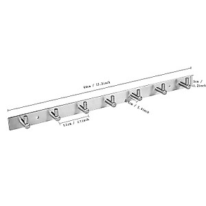 NHENY Towel Hook Rack Wall Mounted 17-Inch Coat Hanger with 7 Heavy Duty Hook, Easy to Install Rail for Bedroom, Bathroom, Foyer, Hallway, Garden, Office (304 Stainless Steel Brushed Nickel)