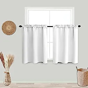 KOUFALL Cafe Curtains White Blackout 24 Inch Length for Bedroom Small Window Tier Curtains for Kitchen Short RV Campers