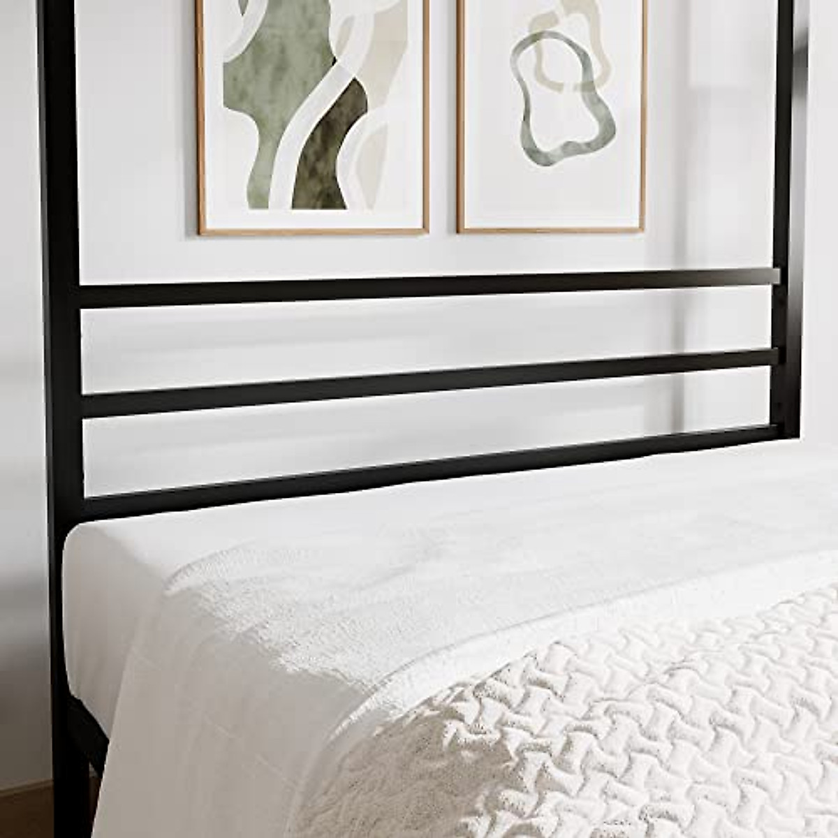 ikalido Queen Size Metal Canopy Bed Frame, Modern Four-Poster Platform Bed Frame, Mattress Foundation with Wood Slat Support/Under-Bed Storage Space/No Box Spring Needed/Black