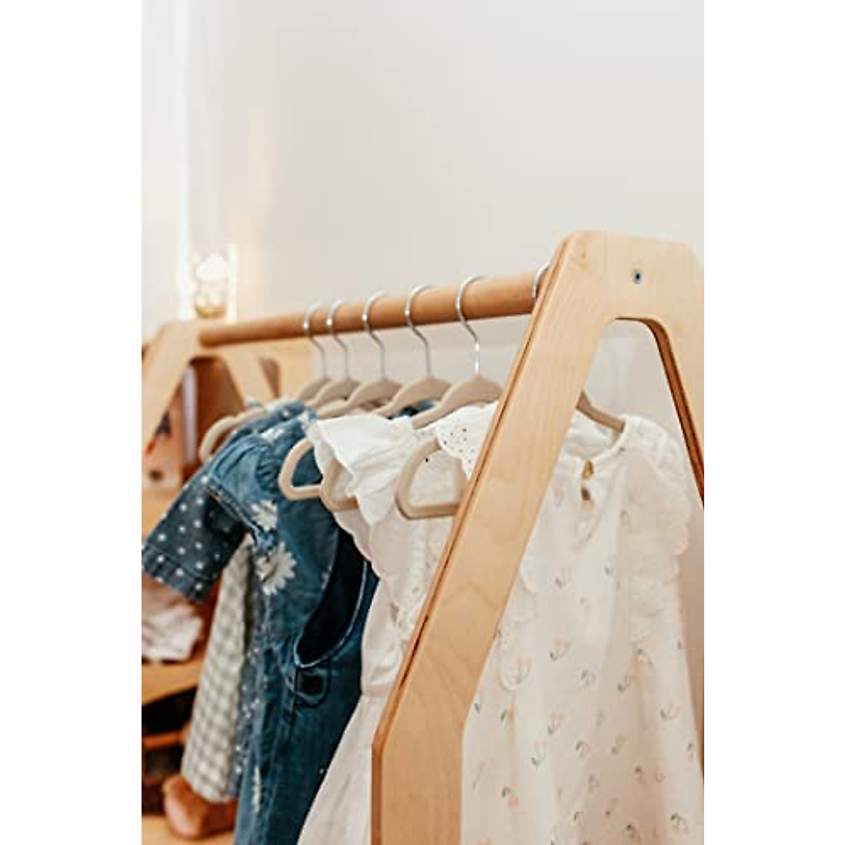 WOOD&ROOM Wardrobe Dress up Rack Child Garment Rack Kids Clothing Rack with Storage Shelf Montessori Children wardrobe