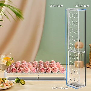 Acrylic Flower Vase Rectangular,18 Inches Clear Acrylic Vase,Long Acrylic Vase with 18 Holes,Low Laying Unique Flower Vases for Home Decor or Weddings