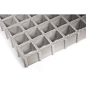 Fibergrate FGI-AM grating, Light Gray, USDA Accepted, Grit-Top, 1-1/2 thick, 3' wide, 5' long, 1-1/2 x 1-1/2 Openings