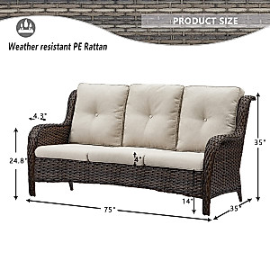 HUMMUH Outdoor Furniture 4 Pieces Patio Furniture Set Wicker Outdoor Sectional Sofa with 2 Patio Chairs,Coffee Table(Grey/Grey)
