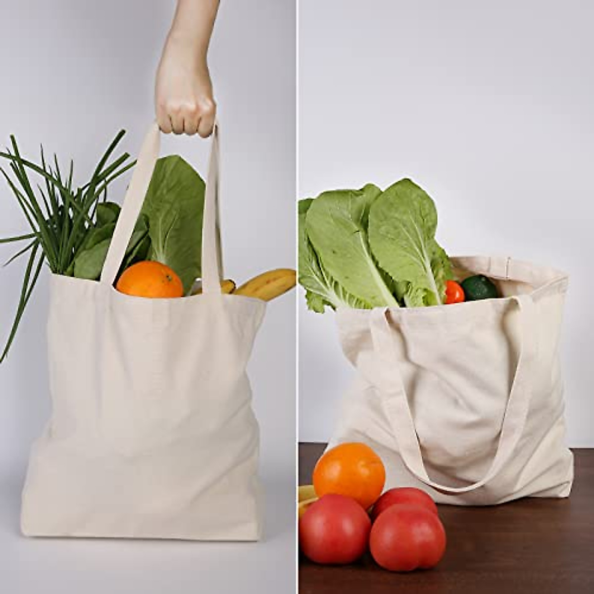 Sanmuci Canvas Tote Bags, Reusable Natural Canvas Women's Shoulder Blank Bulk Grocery Shopping Bag for DIY Gift Bags Work Beach Lunch and Travel (Pack of 5)