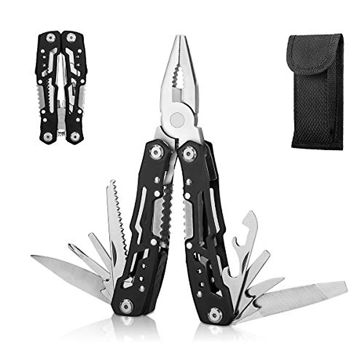 14-In-1 Multitool with Safety Locking, Professional Stainless Steel Multitool Pliers Pocket Knife, Bottle Opener, Screwdriver with Nylon Sheath ，Apply to Survival,Camping, Hunting and Hiking