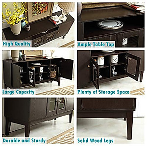 Mixcept 60" Modern Solid Wood Sideboard Buffet Table Storage Cabinet Tall Console Table with 4 Doors, Espresso