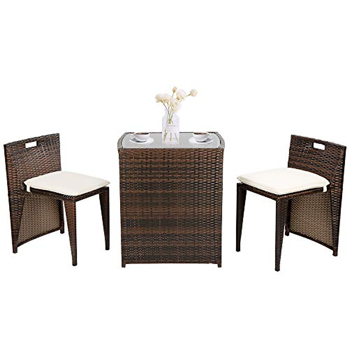 FDW Patio Set 3 Pieces Outdoor Wicker Patio Furniture Sets Wicker Bistro Set Rattan Chair Conversation Sets Patio Sofa Wicker Table Set for Yard Backyard Lawn Porch Poolside Balcony,Brown