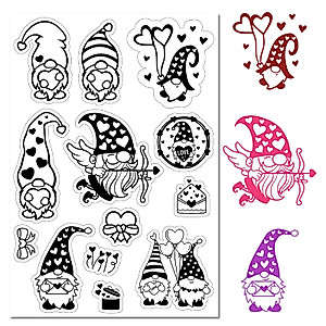 CRASPIRE Gnome Clear Rubber Stamp Valentine's Day Dwarf Couple Heart Vintage Retro Transparent Silicone Seals Stamp for Journaling Card Making DIY Scrapbooking Handmade Photo Notebook 6.3 x 4.3inch