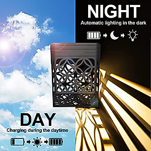 Solar Fence Lights, Warm White Solar Lights Outdoor, Upgraded 2 Pack Solar Deck Lights, Waterproof Solar Powered Outdoor Lights Fence Light for Garden Yard Patio Yard Wall