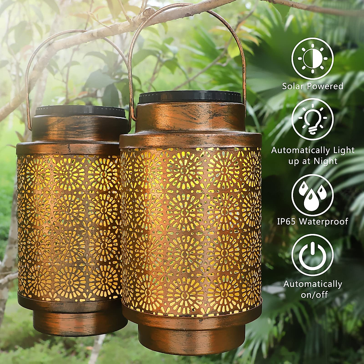Y YUEGANG Solar Lanterns Outdoor Waterproof, Solar Hanging Lanterns Outdoor for Patio, Solar Lights for Home and Garden Decor Clearance, Solar-Powered Decorative Lanterns, 2 Pack (2021 New Version)