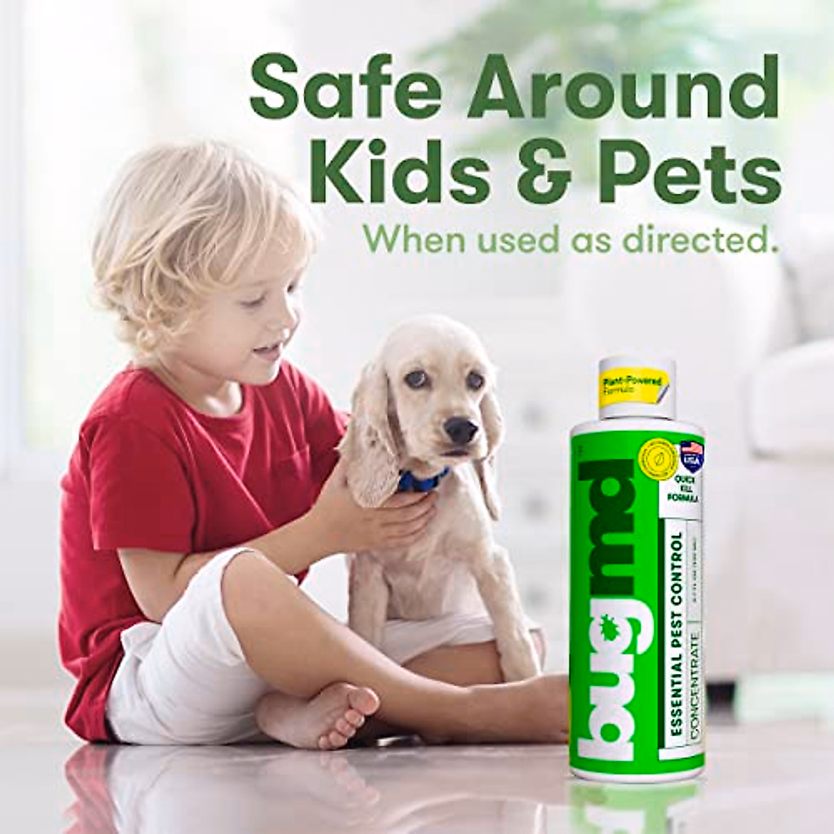 BugMD - Pest Control Essential Oil Concentrate 3.7 oz Plant Powered Bug Spray , Kills Bugs Spiders Fleas Ticks Roaches , Ant Spray Indoor for House, Bed