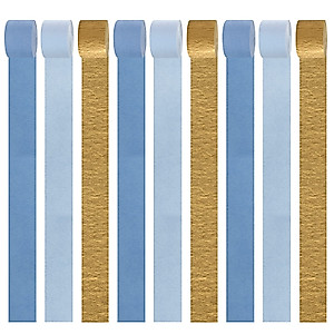 Light-Dusty Blue Gold Party-Decorations Streamers - 9 Rolls Birthday Baby Bridal Shower Wedding Crepe Tissue Paper Streamer Bachelorette Engagement Garland Decor Panduola