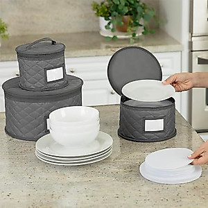 2 Pack 8" Bowl and Dessert Plate Storage Cases - China Storage Container - Stackable With Padded Interior to Store and Transport Your Fine China Dinnerware Dishes - 24 Felt Pads Included - Gray