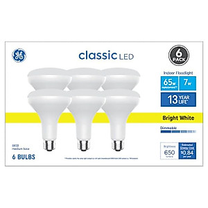 GE Classic 65 W Equivalent Dimmable Bright White Br30 LED Light Bulbs, 6 Pack