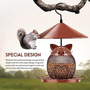 Bird Feeder, Metal Wild Bird Feeders with Baffle and Cute Cat Cover for Outside 2LB Seeds Bird Feeder Hanging Outdoor Easy Cleaning and Filling Best Decorations for Family