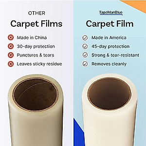Carpet Protection Film 36" x 200' roll. Made in The USA! Easy Unwind, Clean Removal, Strongest and Most Durable Carpet Protector. Clear, Self-Adhesive Surface Protective Film.
