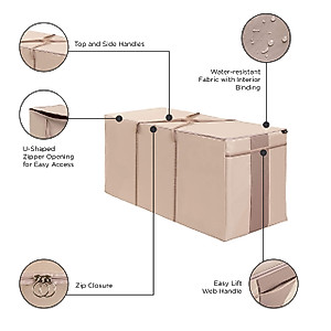 Modern Leisure Monterey Oversized Outdoor Patio Cushion and Cover Storage Bag - Weather-Resistant Fabric - Furniture Protection Perfect for Patio, Deck, and Porch - 60" L x 24" W x 28" H - Beige