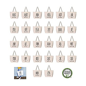 Greek Letters and Stylized Alpha Sigma Alpha Printed with Heart Design - Large Canvas Tote Bag for Women - Tote Bags for Sorority