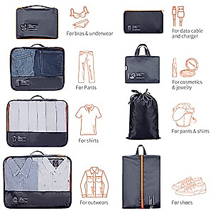 DIMJ Packing Cubes for Suitcases,8 Sets Travel Luggage Organizers for Travel Accessories with Waterproof Shoe Bag and Lightweight Durable Packing Pouches. (Black)