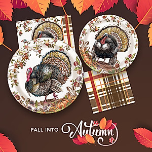 Unique Plaid Turkey Dinnerware Bundle for 8 - Dessert and Dinner Plates, 16 Luncheon & Beverage Napkins - Fall Family Thanksgiving Party Set Decorations Supplies Paper Disposable