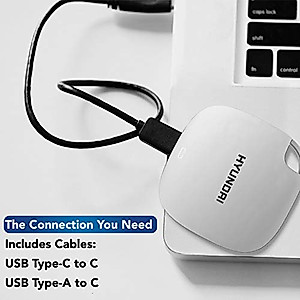 Hyundai 512GB Ultra Portable Data Storage Fast External SSD Pearl White, PC/MAC/Mobile- USB-C/USB-A, Dual Cable Included HTESD500PW